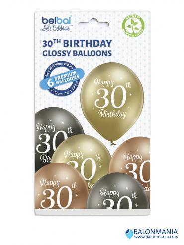 Balon 30 rojstni dan glossy, lateks (6 kom) - Vse za vašo zabavo!