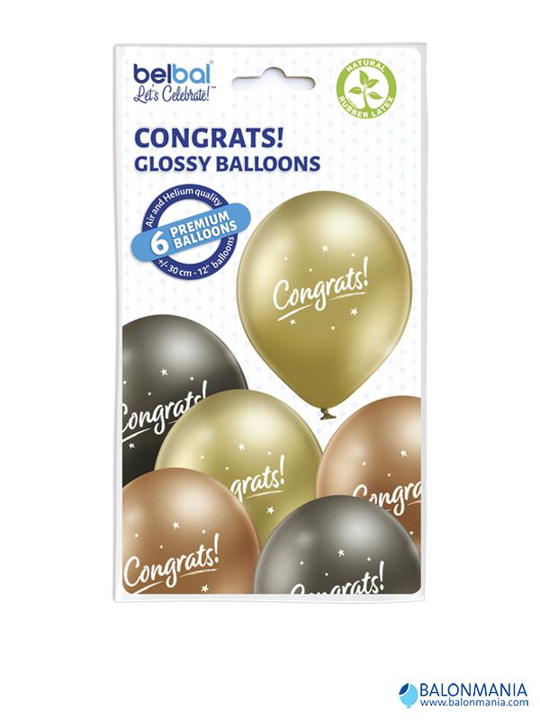 Balon Čestitke glossy, lateks (6 kom) - Vse za vašo zabavo!